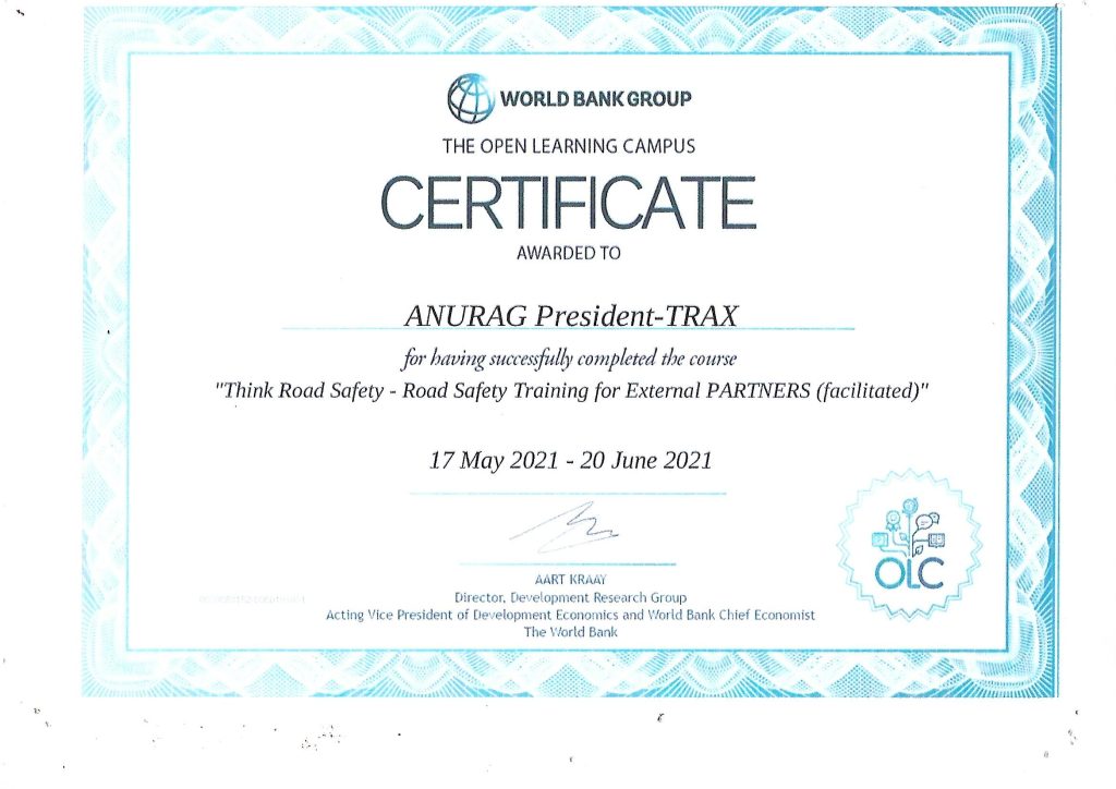 Certificates – TRAX Road Safety NGO